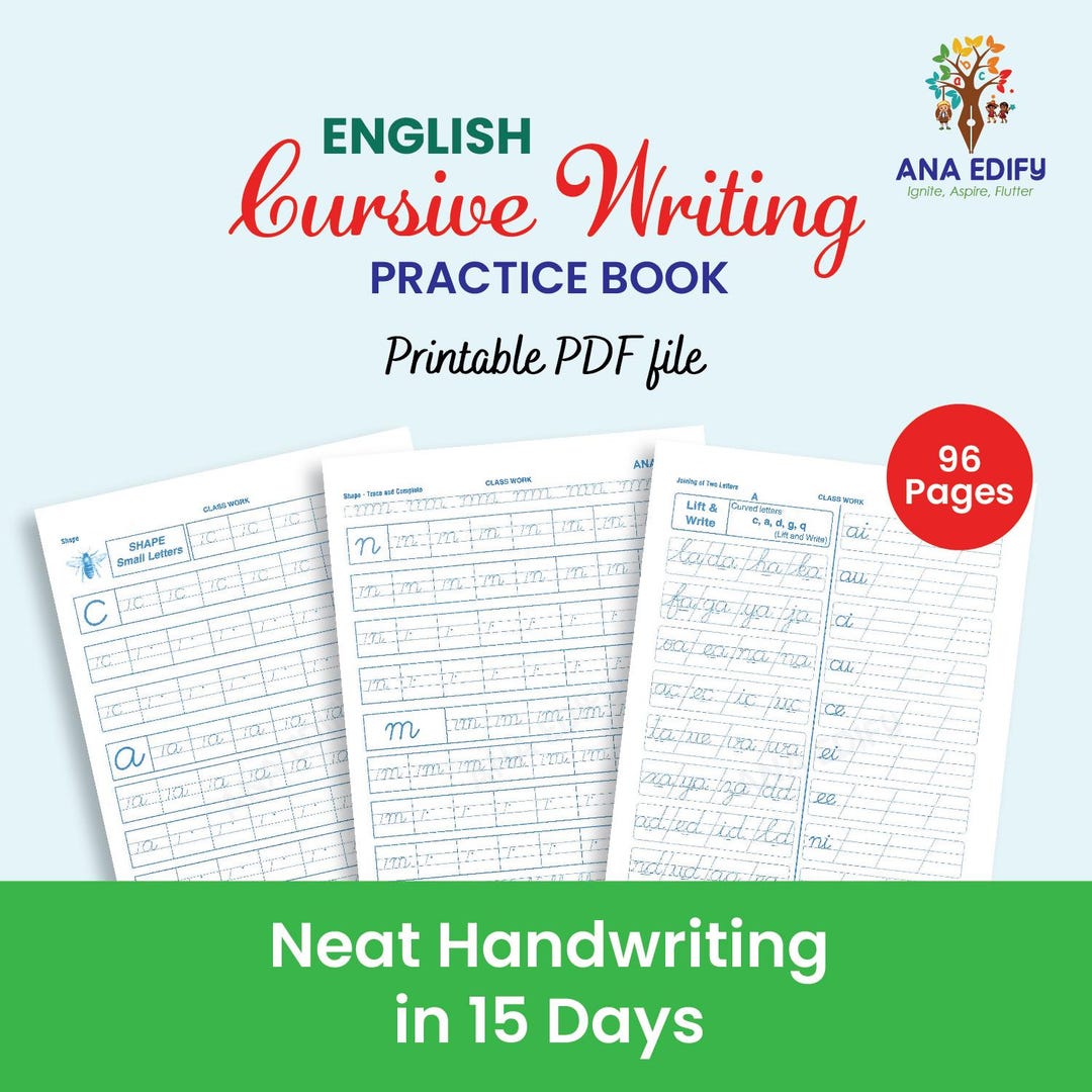 Cursive Handwriting Practice Book Printable, Age-5+, Neat, Smooth ...