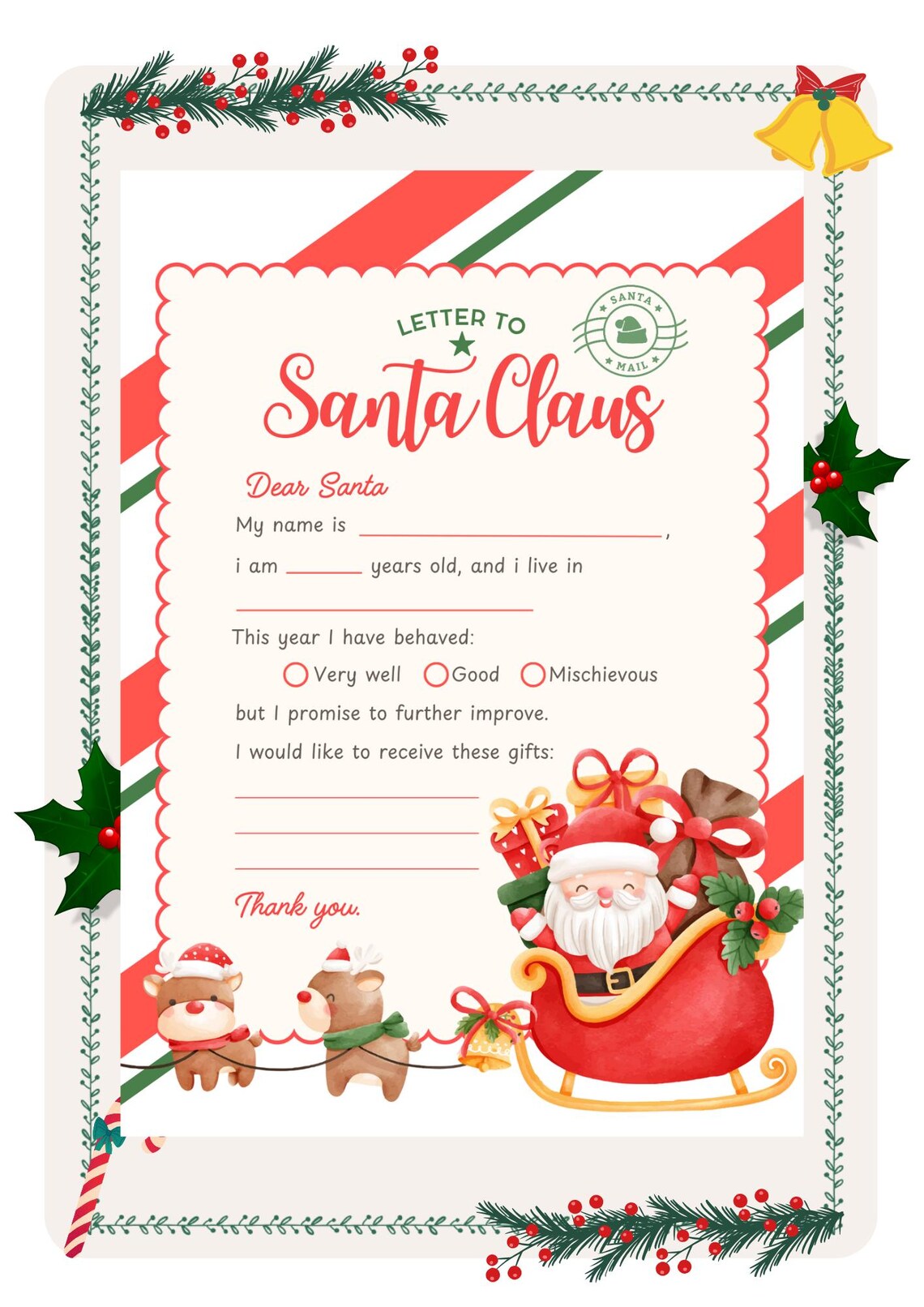 Printable Santa Mini Christmas Card, Letter Writing to Santa Claus - Etsy
