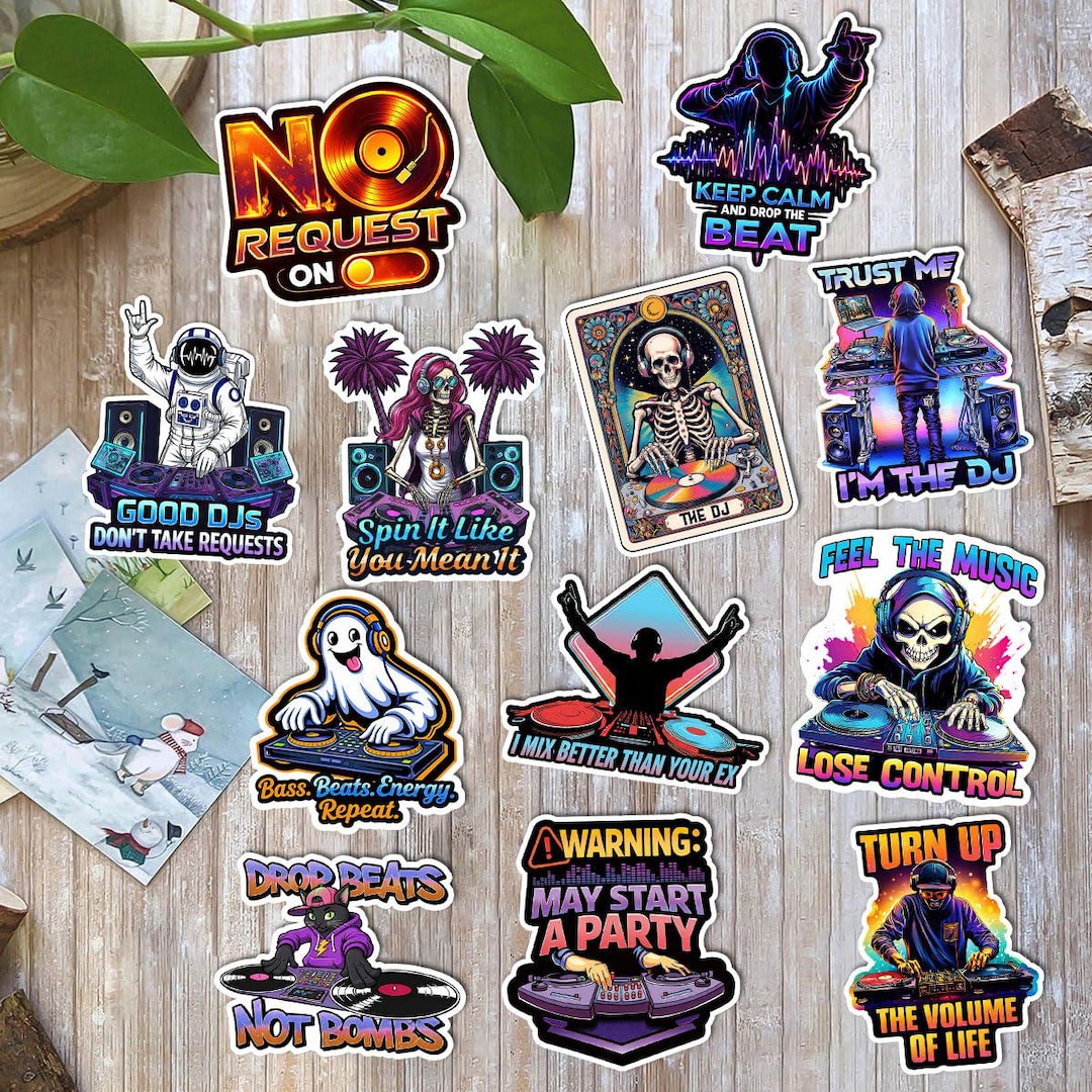 12pcs DJ Stickers, Disc Jockey Stickers, DJ Players Sticker Favors ...