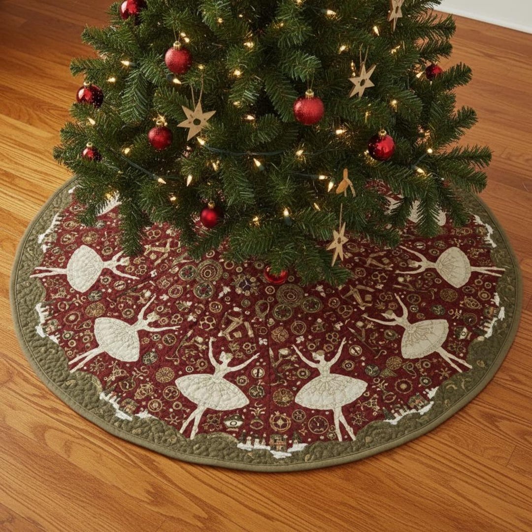Quilted Ballerina Dancer Tree Skirt, Elegant Nutcracker Ballet Theme ...