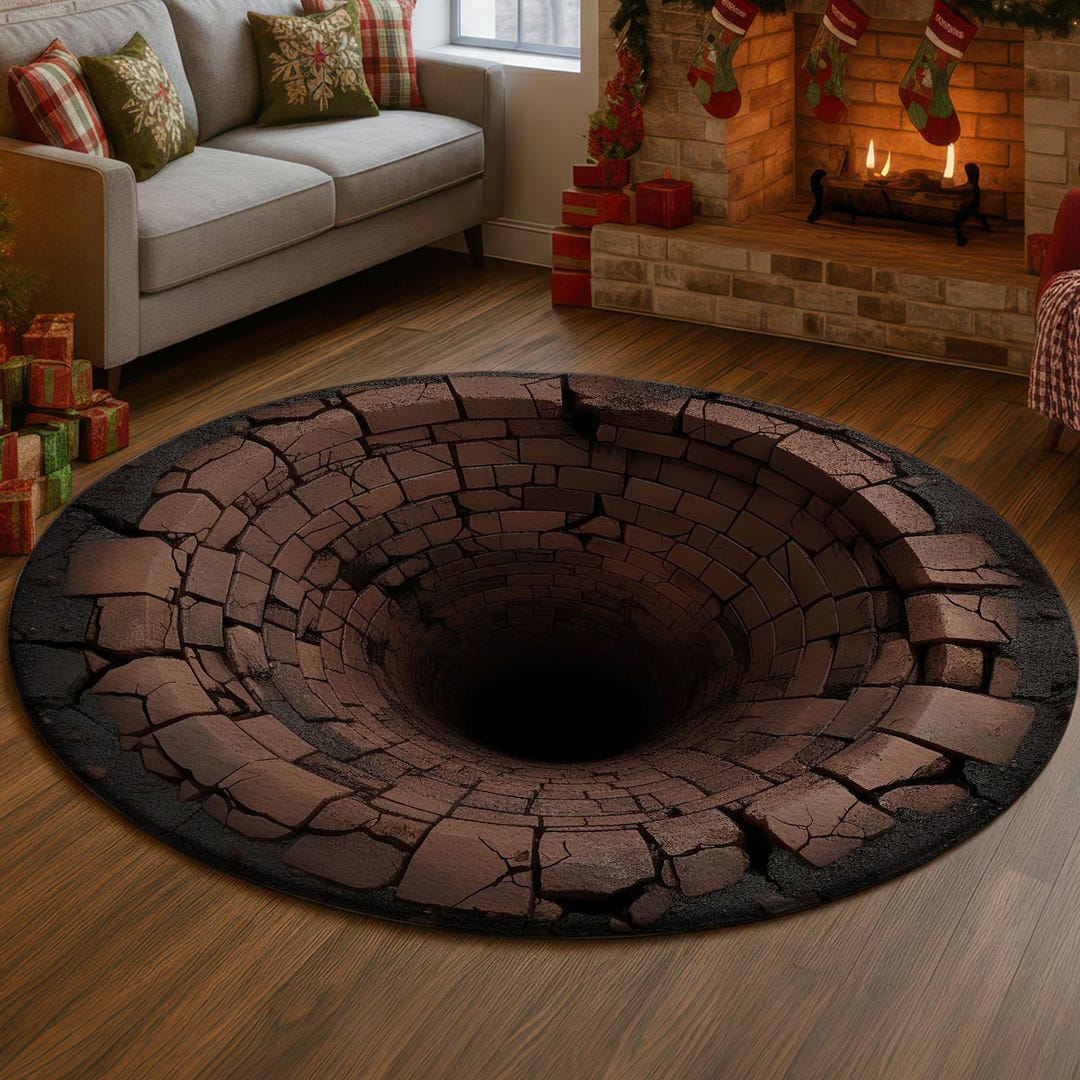 3D Brick Hole Rug, Round Carpet, Realistic Optical Illusion Floor Mat ...