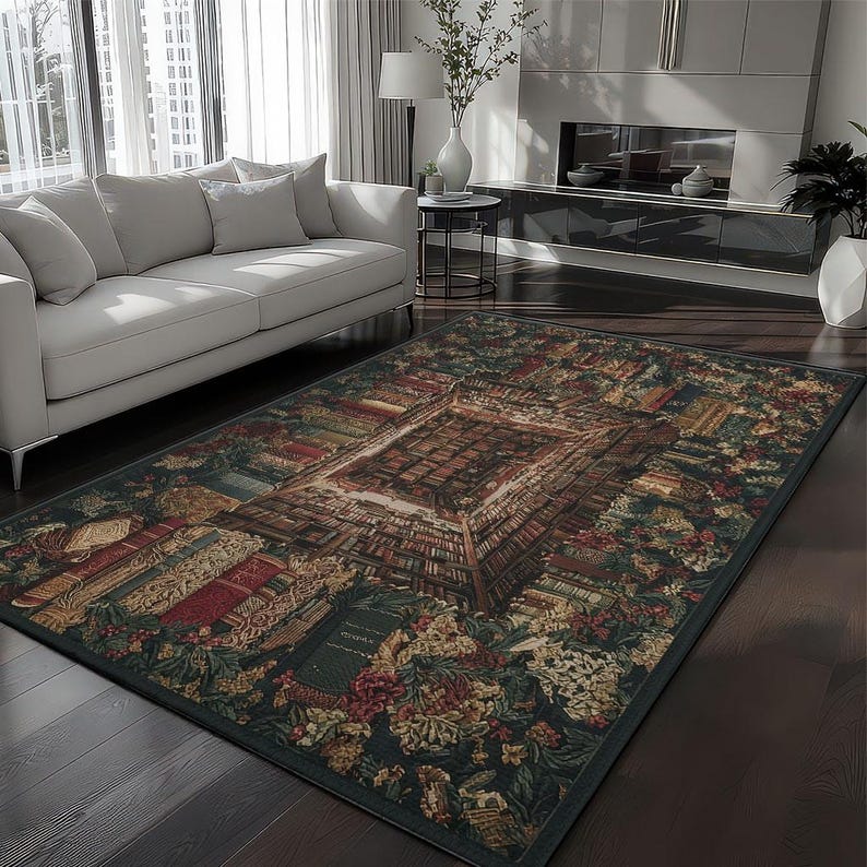 Dark Academia Library Rug, Vintage Bookshelf Area Rug, Moody Victorian ...