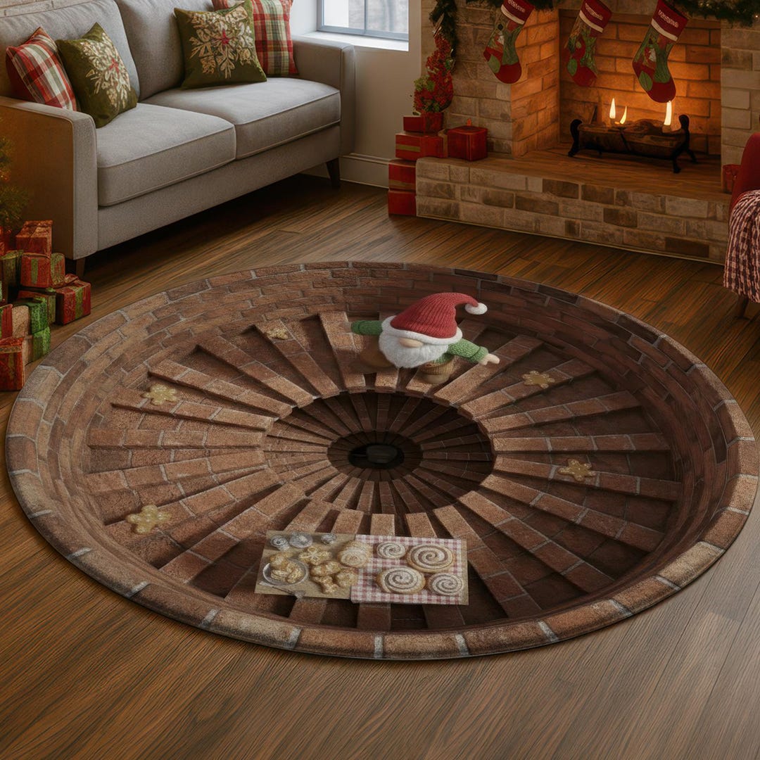 3D Gingerbread Brick Tunnel Rug, Christmas Gnome Illusion Floor Mat ...