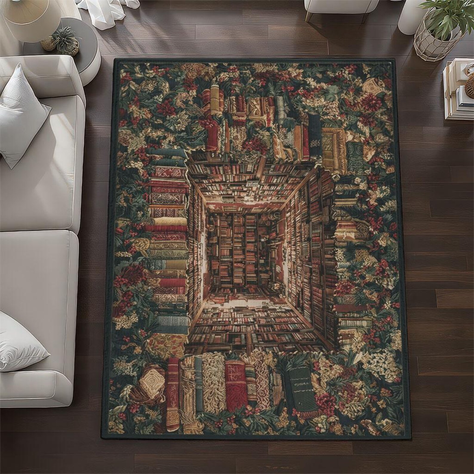 Dark Academia Library Rug, Vintage Bookshelf Area Rug, Moody Victorian ...