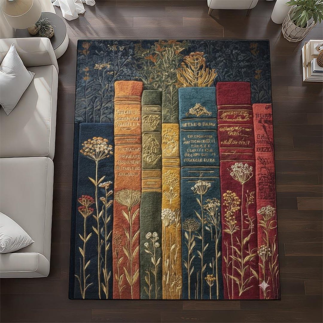Vintage Book Spine Rug, Colorful Library Aesthetic Decor, Bibliophile ...
