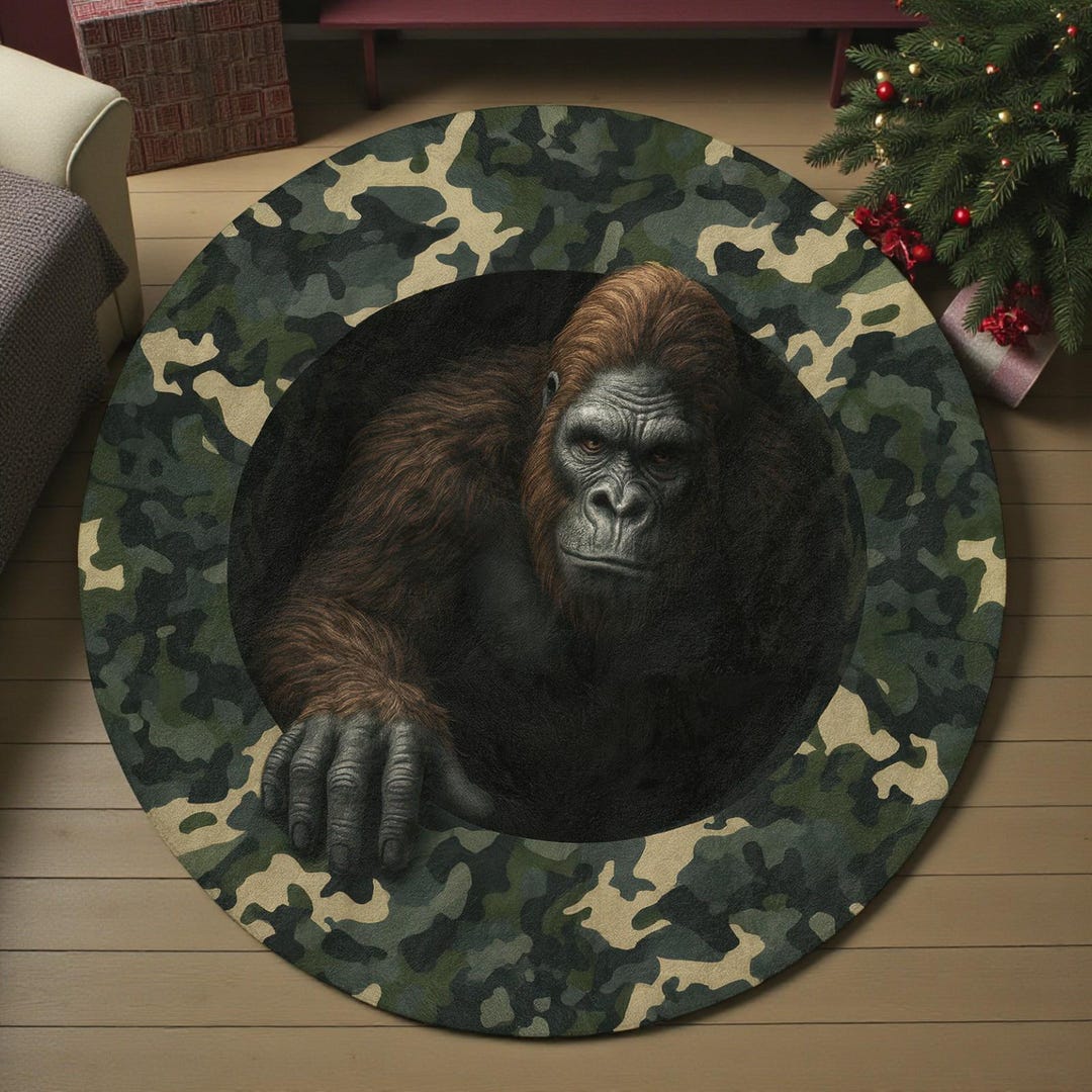 Bigfoot 3D Illusion Rug, Funny Camo Hole Carpet, Sasquatch Floor Mat ...