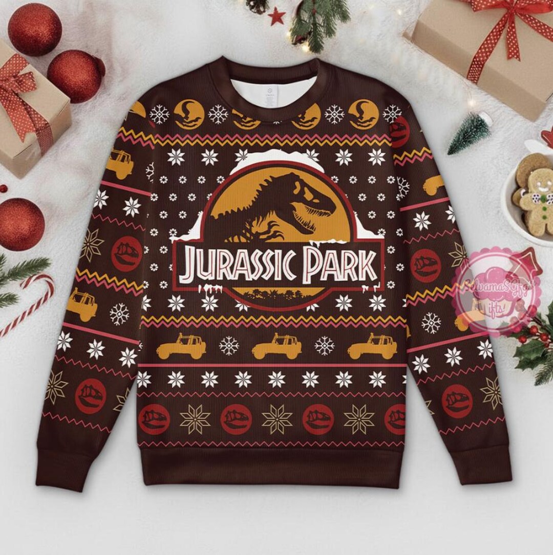 Jurassic Park Ugly Sweater, Santa Claws T-rex Ugly Christmas Sweater ...