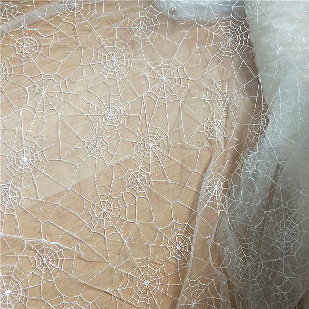 1 Yard White Black Tulle Sequin Spider Web Embroidery Lace Fabric for ...