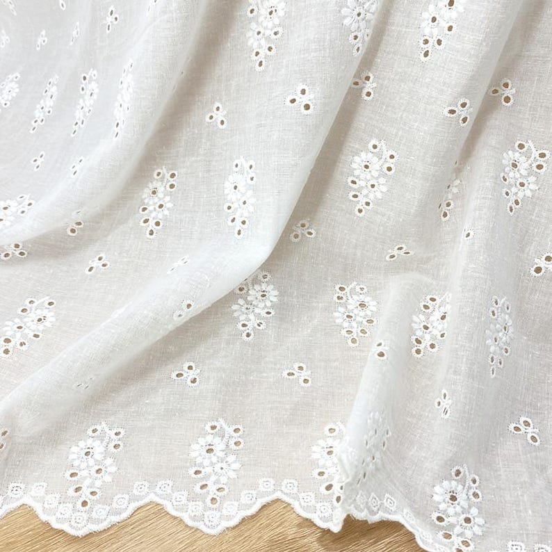 Cotton Lace Fabric off White Eyelet Scalloped Borders for Wedding Dress ...