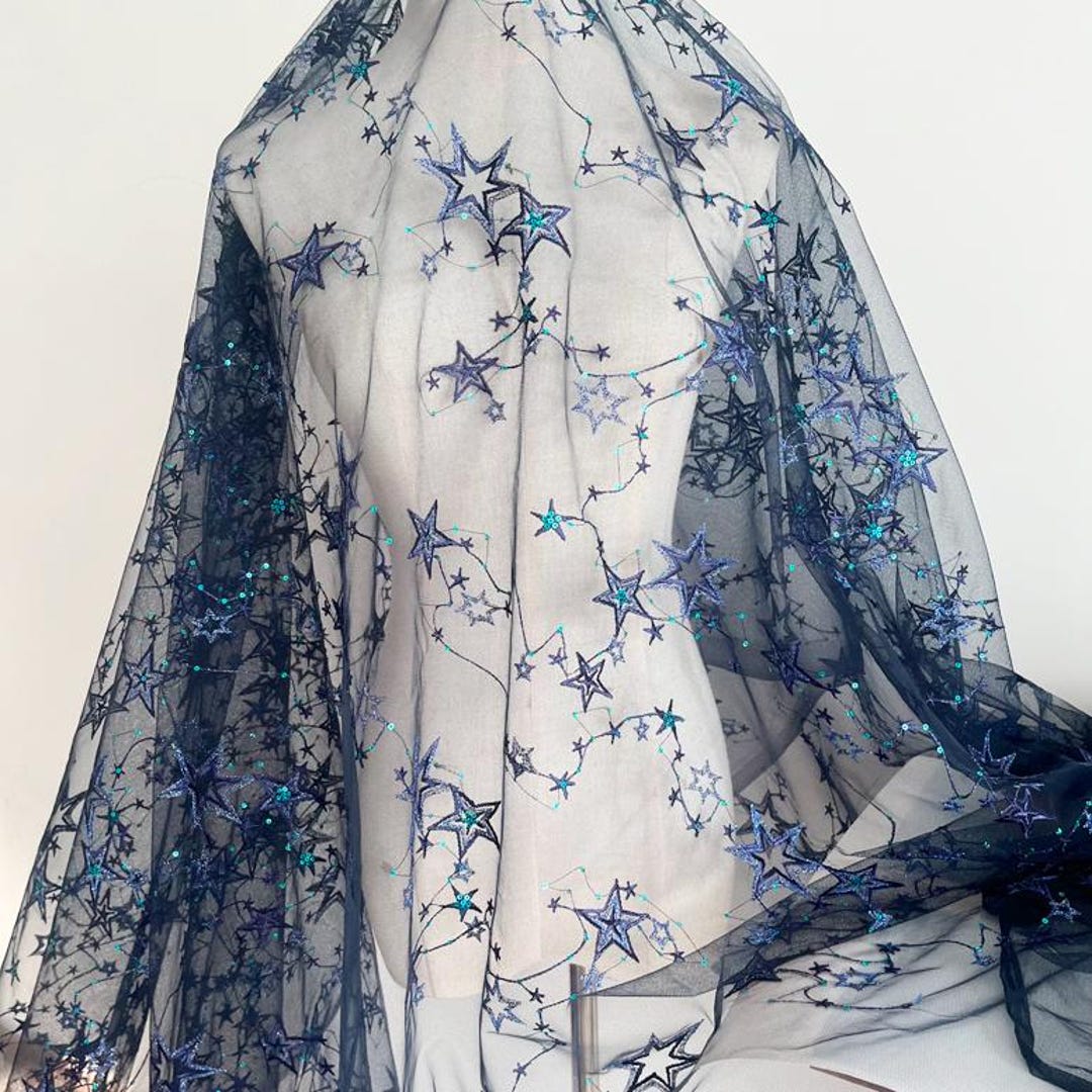 Black Embroidered "stars" Lace Fabric Wedding Lace Fabric for Girl ...