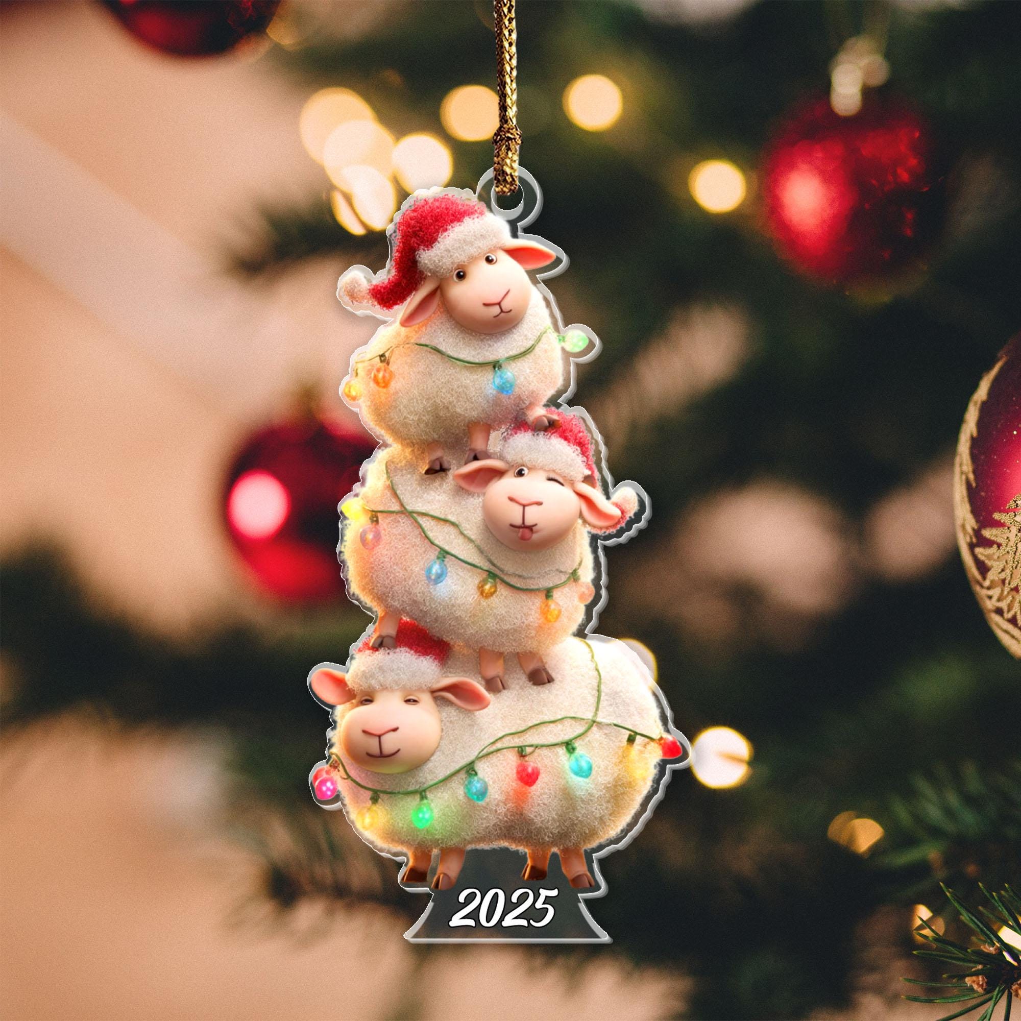 Personalized Sheep Christmas Ornament 2025, Cute Stacked Sheep Holiday ...