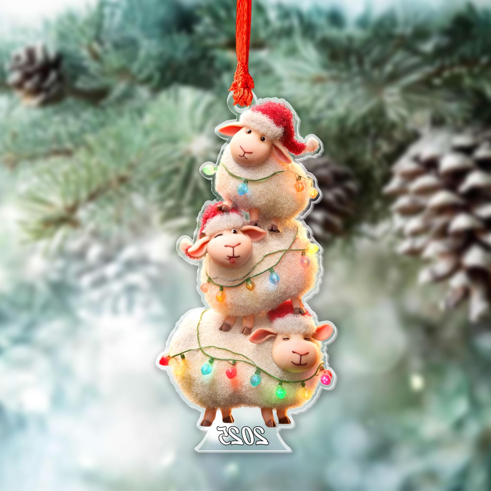 Personalized Sheep Christmas Ornament 2025, Cute Stacked Sheep Holiday ...