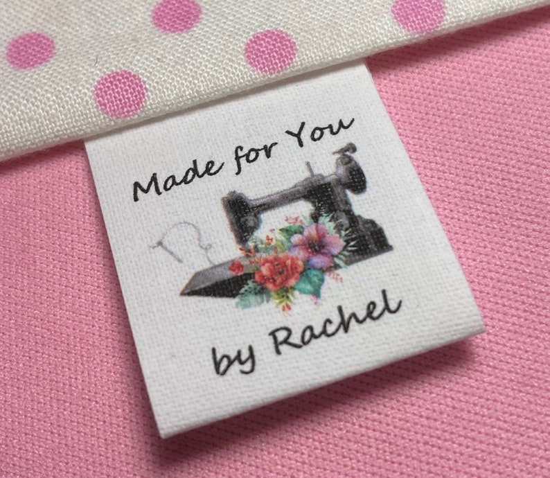 Custom Sewing Labels: Fold Over Fabric Tags With Sewing Machine Graphic ...