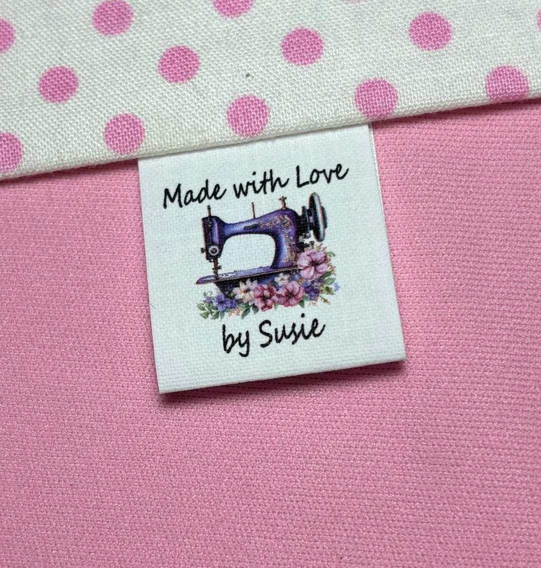 Custom Sewing Labels, Sewing Machine Graphic, White Cotton Loop Fold - Etsy