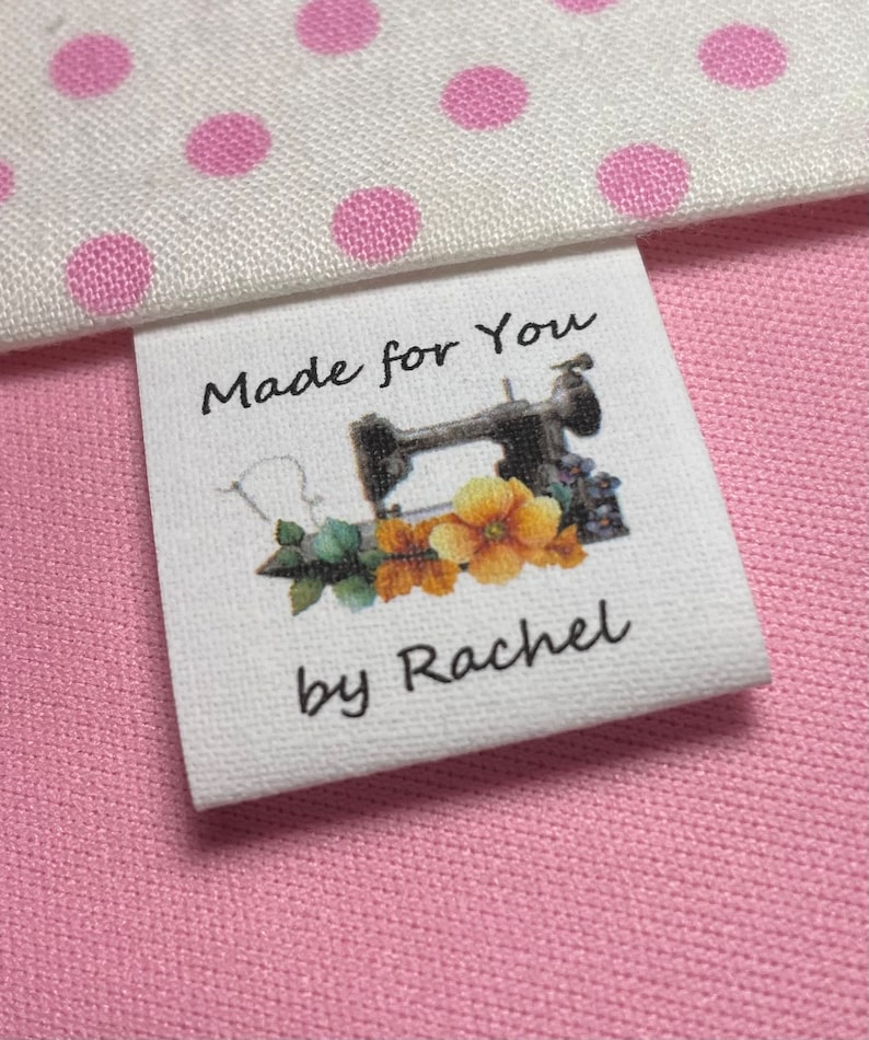 Custom Sewing Labels: Fold Over Fabric Tags With Sewing Machine Graphic ...