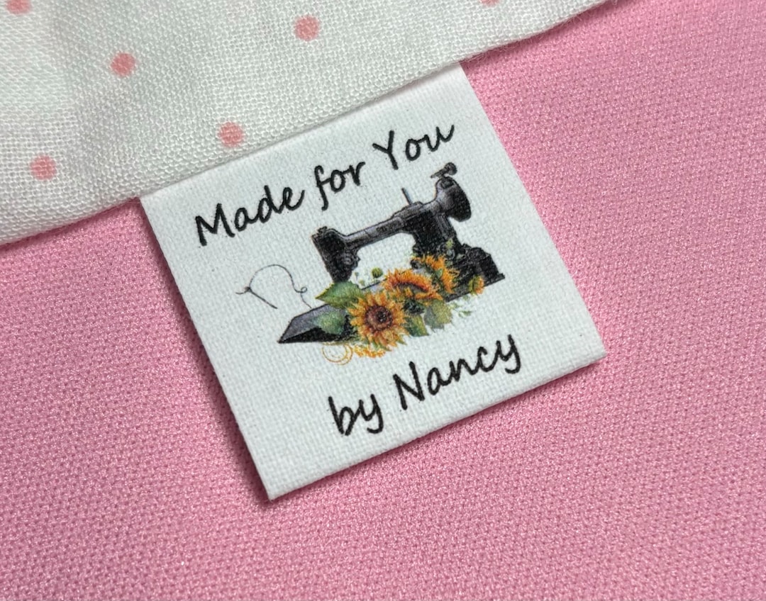 Custom Sewing Labels: Fold Over Fabric Tags With Sewing Machine Graphic ...