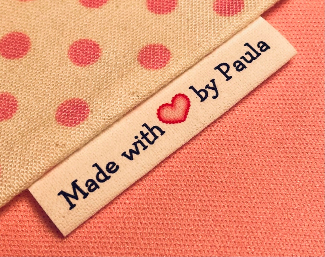 Custom Precut, Fray-less, Loop FOLD Cotton Fabric Labels With Heart ...