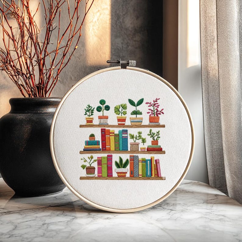 Bookshelf Embroidery Pattern, Template for Beginner Step-by-step ...