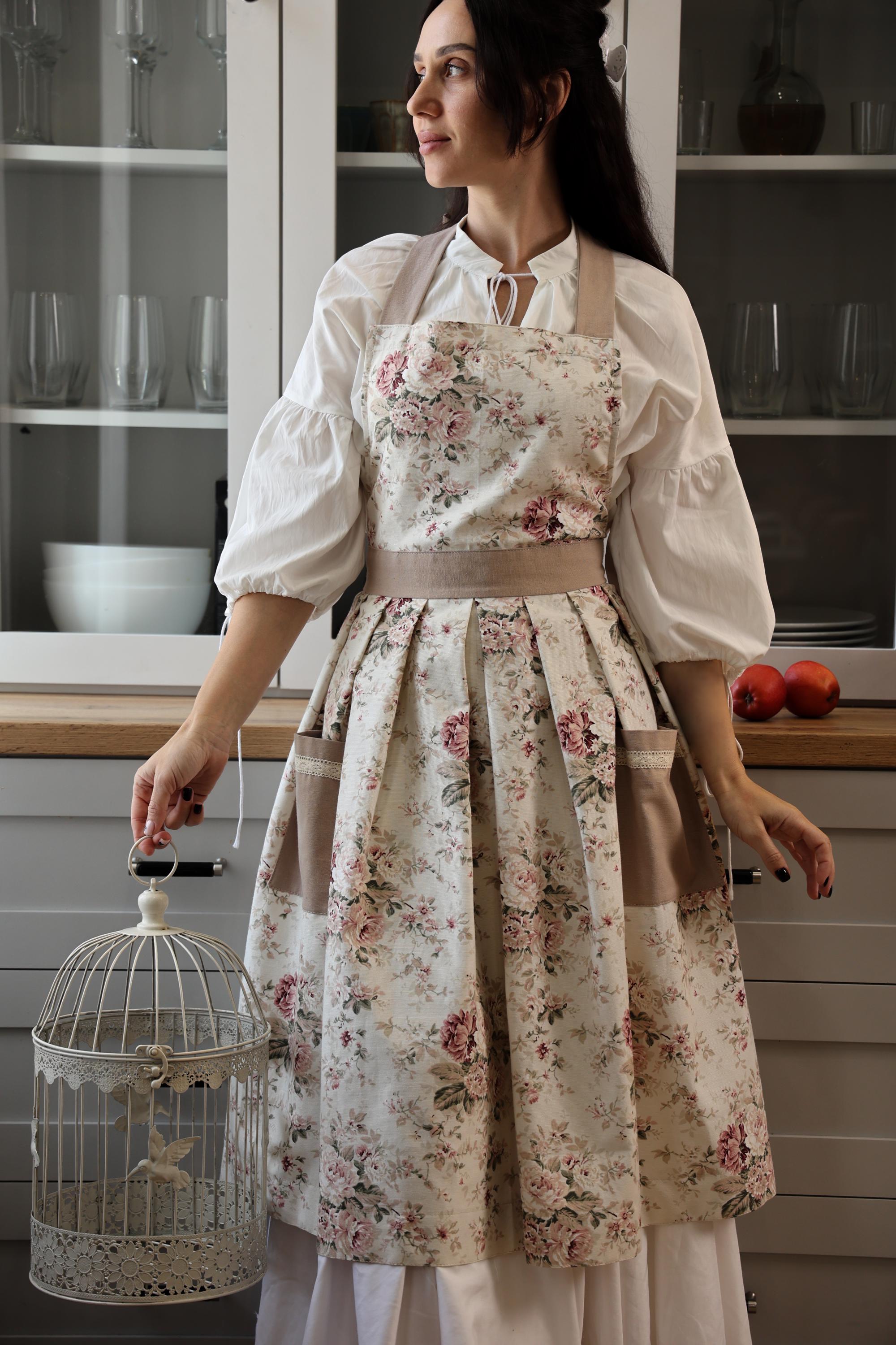 Floral Kitchen Apron - Vintage Style Cooking Apron, Cotton Blend, Cute ...