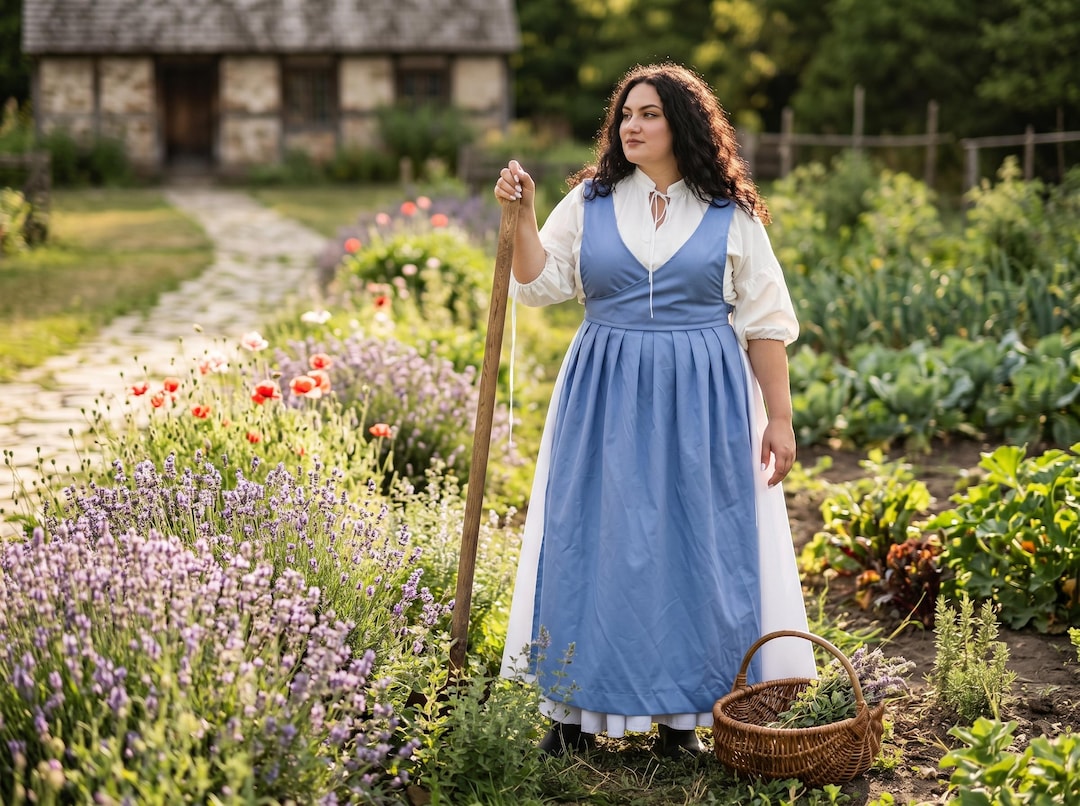 Sky Blue Pinafore Apron Heavyweight Cotton | Vintage Smock, Cottagecore ...