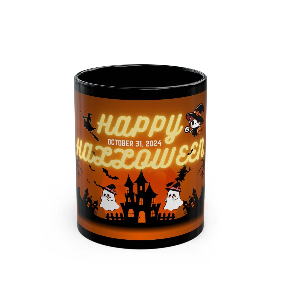 Haunted House Halloween Mug: Funny Ghost & Black Cat Coffee Cup - Etsy