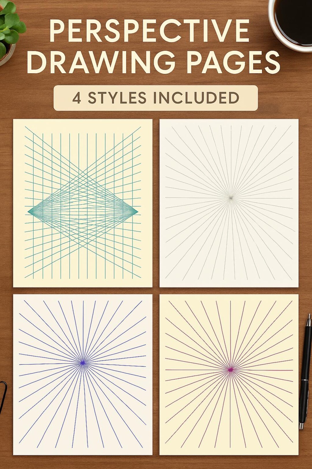 Perspective Grid Paper: 1, 2, 3-point Drawing Template (PDF, JPG) - Etsy