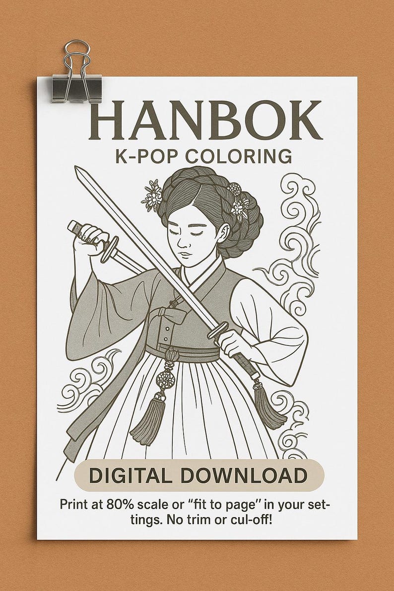 Hanbok Coloring Pages · KPOP Demon Hunters Inspired · Korean Sword ...