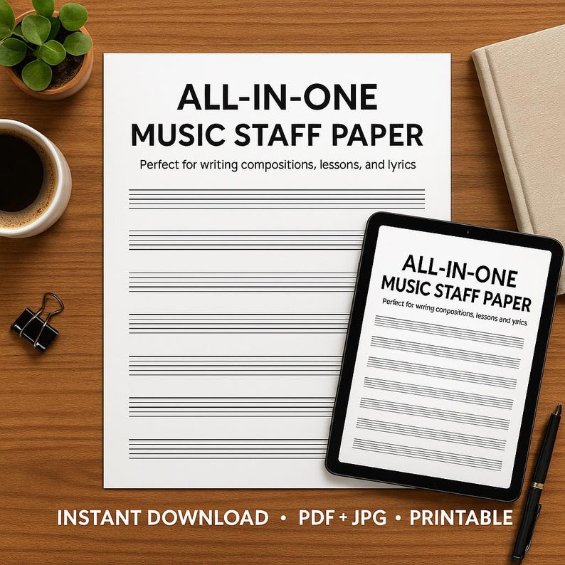 Printable Music Staff Paper: 12-page Composition Notebook (PDF + JPG) - Etsy