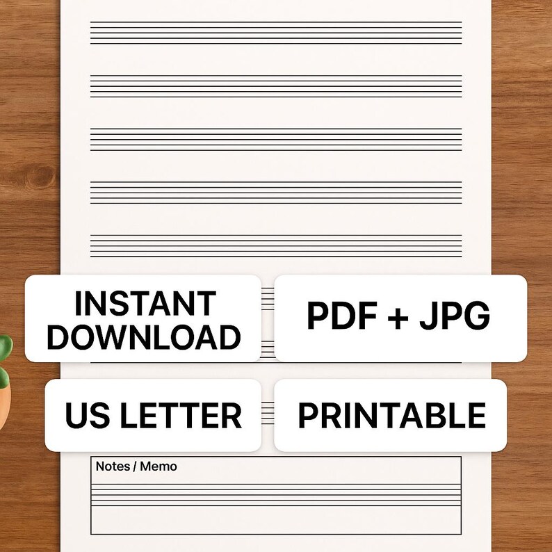 Printable Music Staff Paper: 12-page Composition Notebook (PDF + JPG) - Etsy