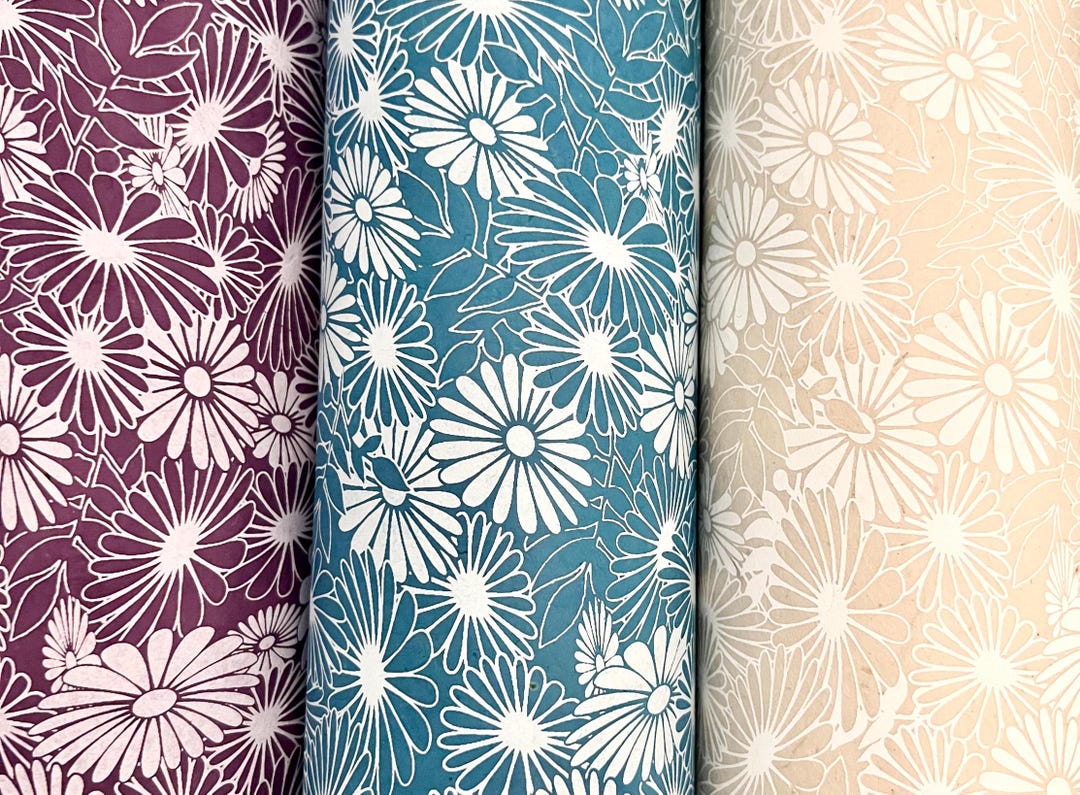 Floral Print Gift Wrap, Deckled Edged Lokta Paper, Scrapbooking ...