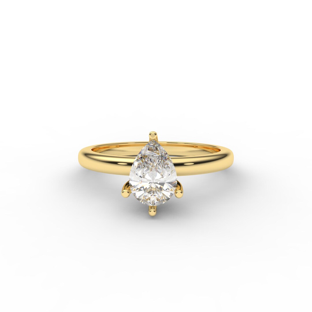 Pear-shaped Solitaire Diamond Ring in 18K Yellow Gold - Etsy
