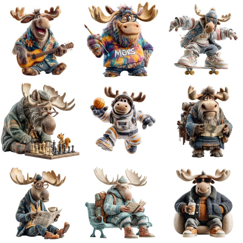 Funny Moose Clipart: Cartoon PNG Images for Scrapbooking (digital ...
