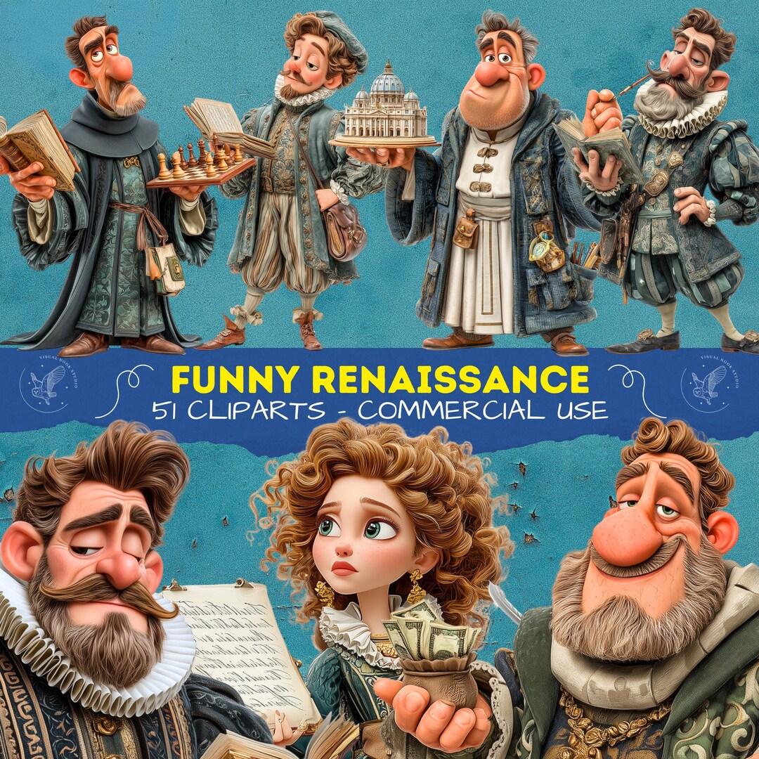 Funny Renaissance Characters Clipart – Playful Historical People, Cute ...