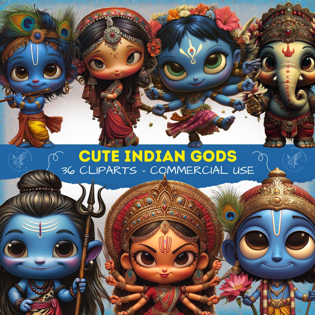 Cute Mythology PNG Pack | Digital Art Pack Indian Gods Clipart Bundle ...