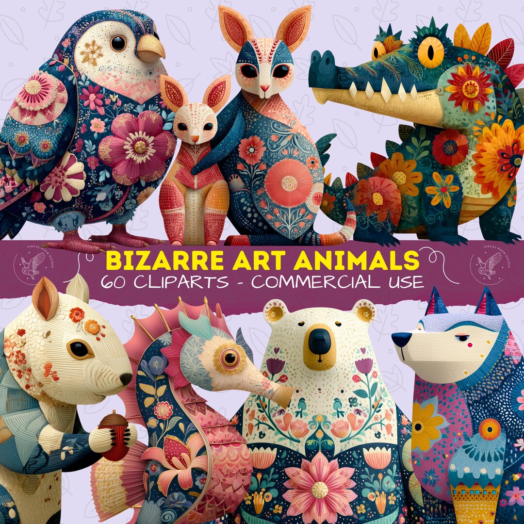 60 Bizarre Art Animal Cliparts: Surreal Neon Art, Scrapbooking Pngs ...