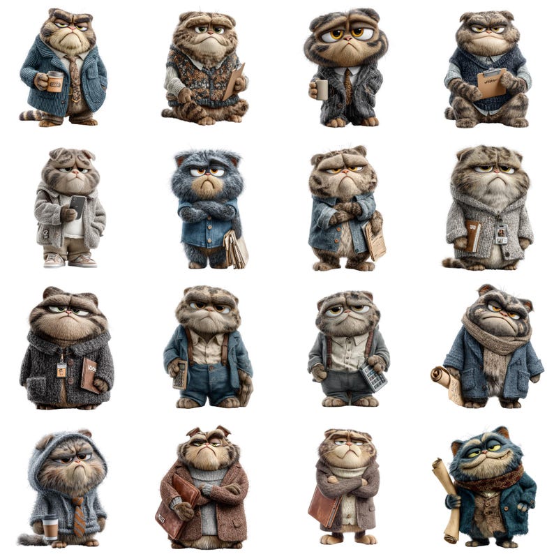 Grumpy Scottish Fold Cats Clipart, Cute Annoyed Cat Expressions, Funny ...