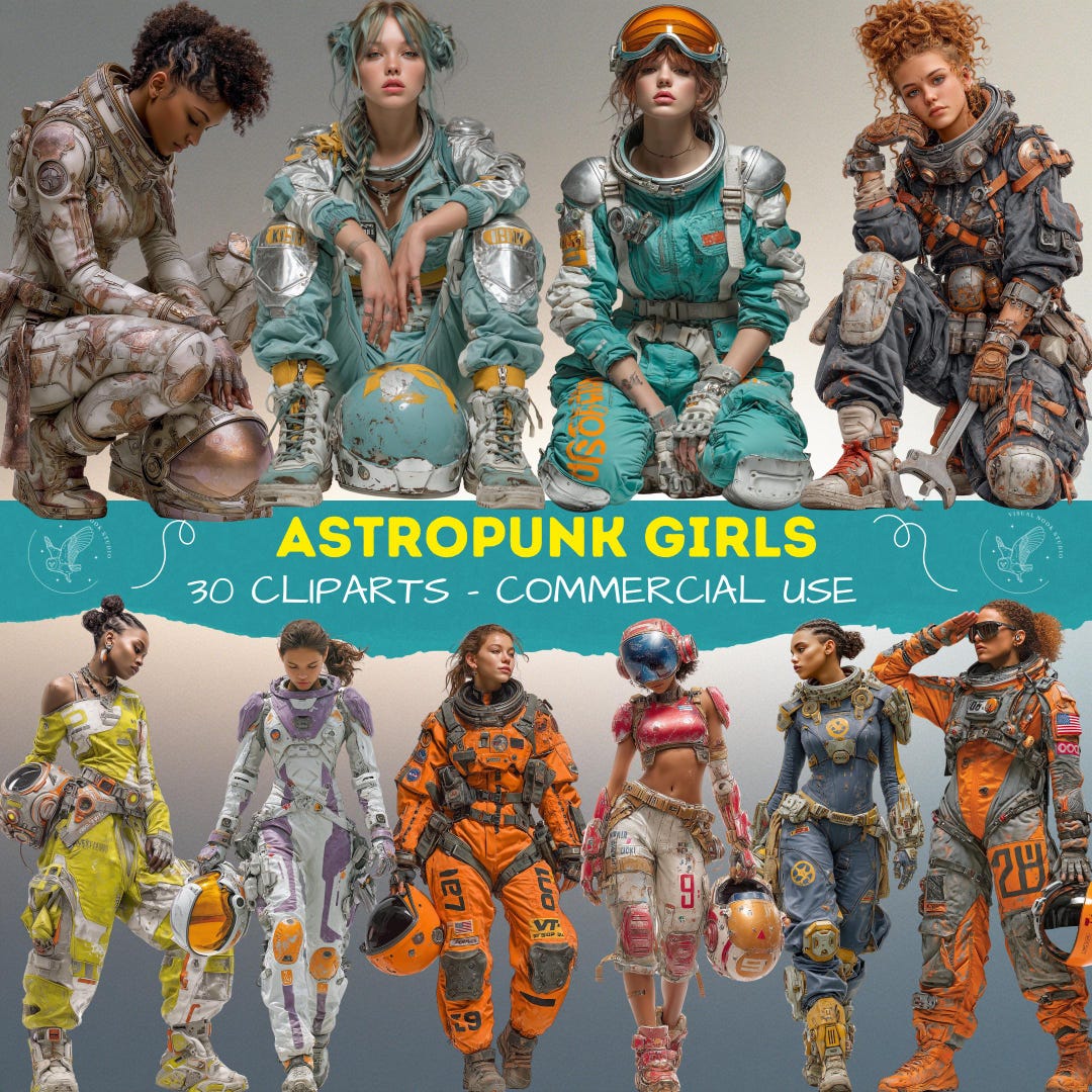 Premium Astropunk Girl Characters Clipart in PNG Format, Featuring ...