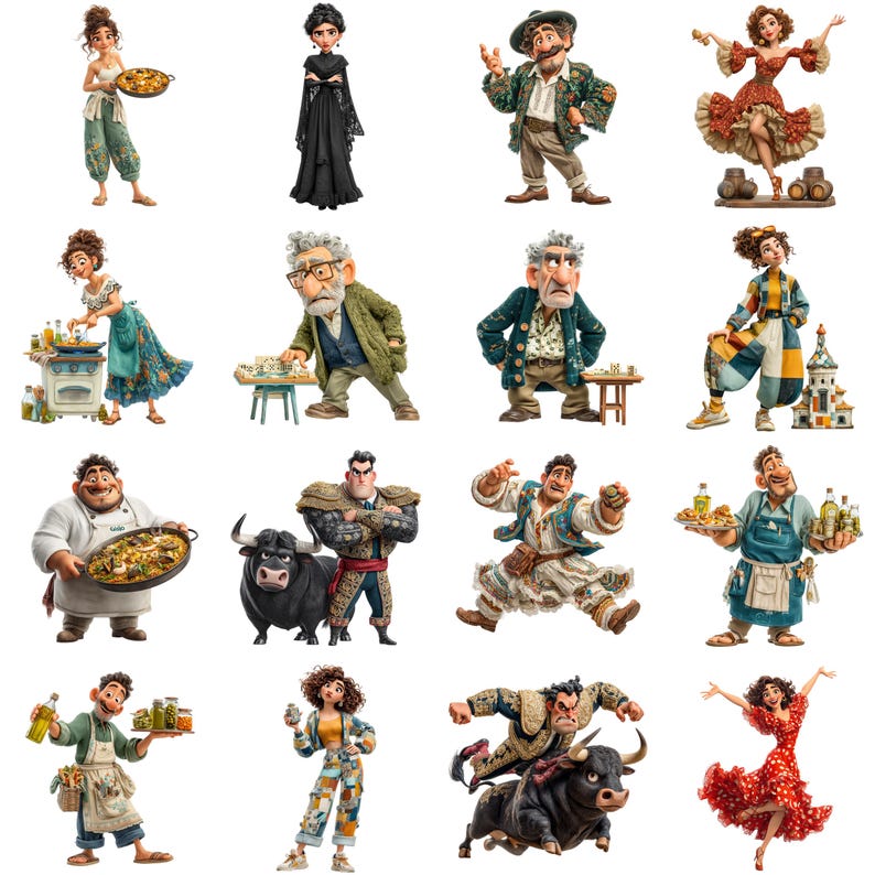 Funny Spanish Folks Clipart, Traditional Spanish Characters Cartoon ...