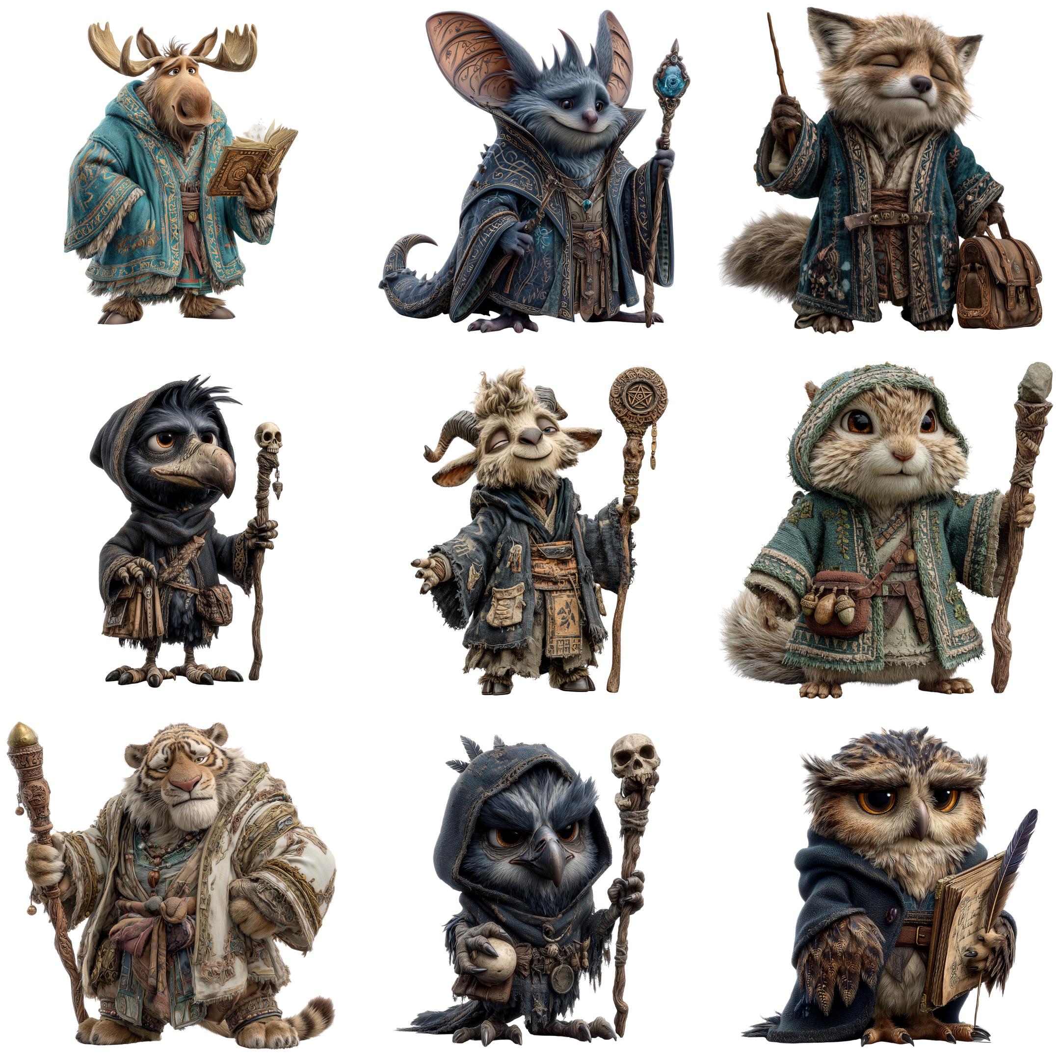 Magical Wizard Animal Clipart Set – Anthropomorphic Animal Wizards in ...