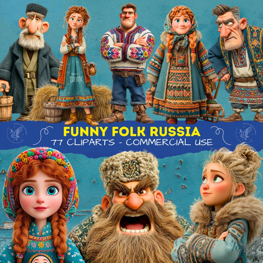 77 Funny Russian Folk Cliparts – Cute Cartoon Characters in Traditional ...