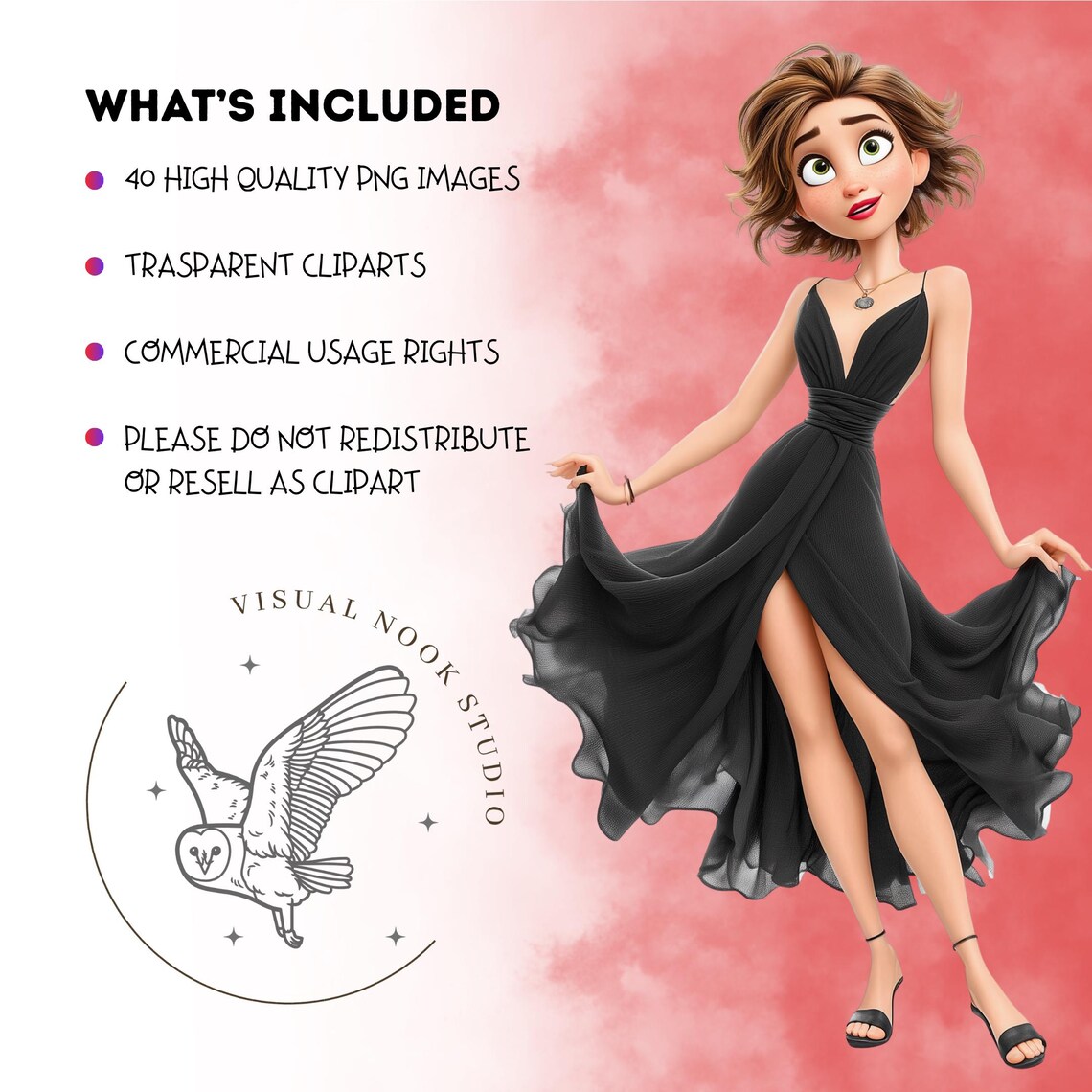 Elegant Quirky Glam Clipart, Stylish Women Gala Fashion Digital ...