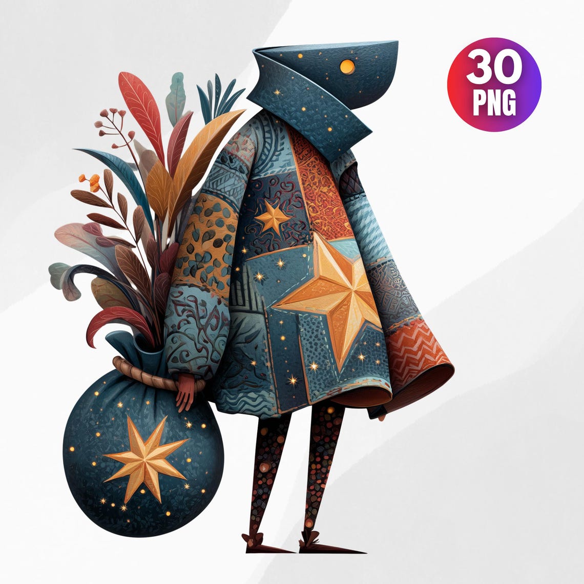 Whimsical Characters Clipart: Surreal Celestials Folk Art PNG Graphics ...