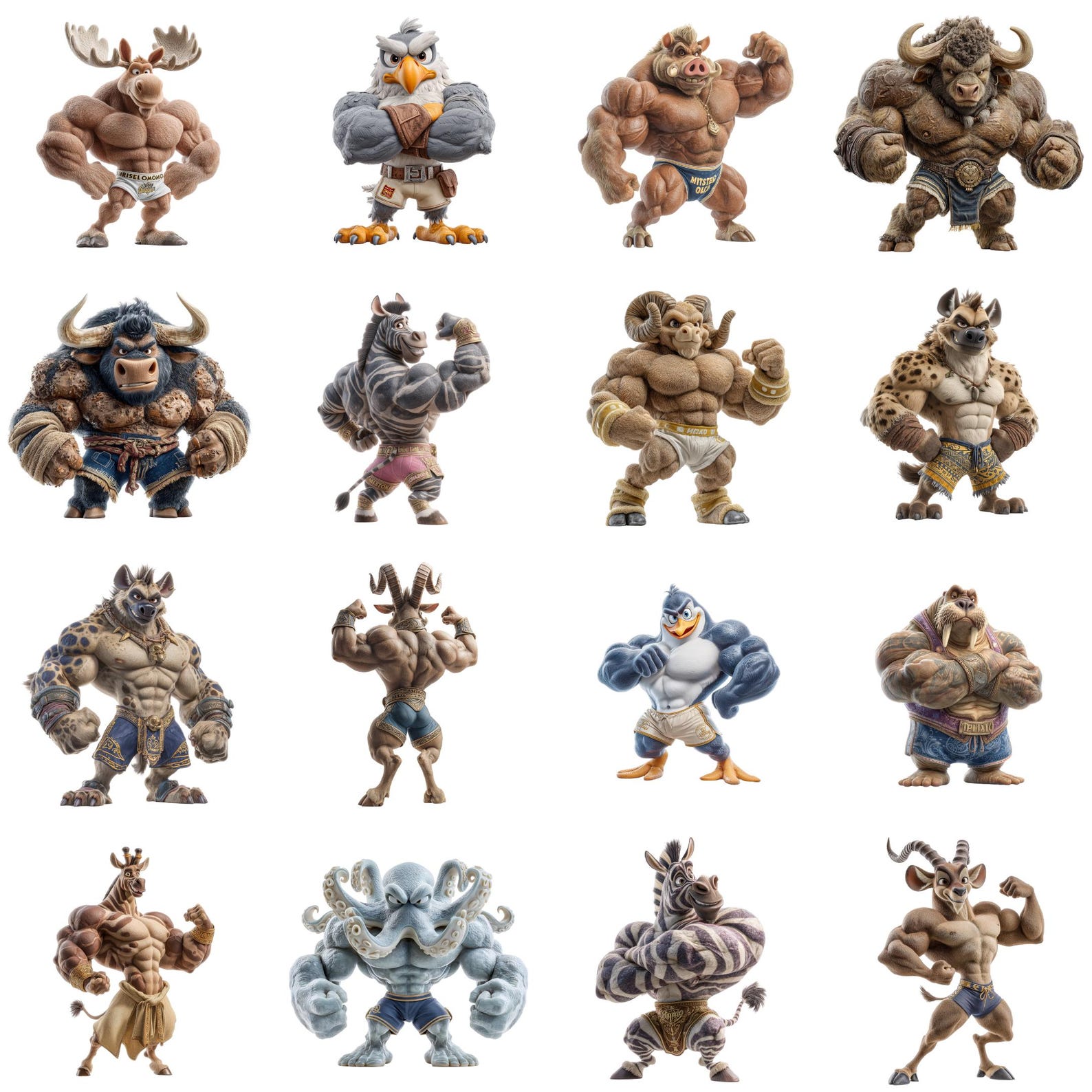 32 Bodybuilder Animals Clipart - Strong Muscular Animal Characters Art ...
