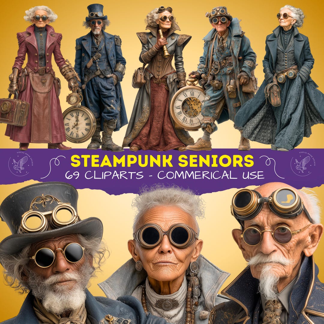 69 Steampunk Seniors Clipart Set, Realistic Elderly Men and Women ...