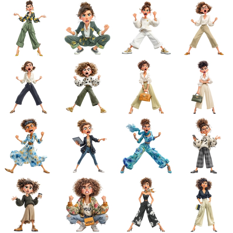 Funny Angry Ladies Clipart – Cute Mad Women Illustrations, Cute Mad ...