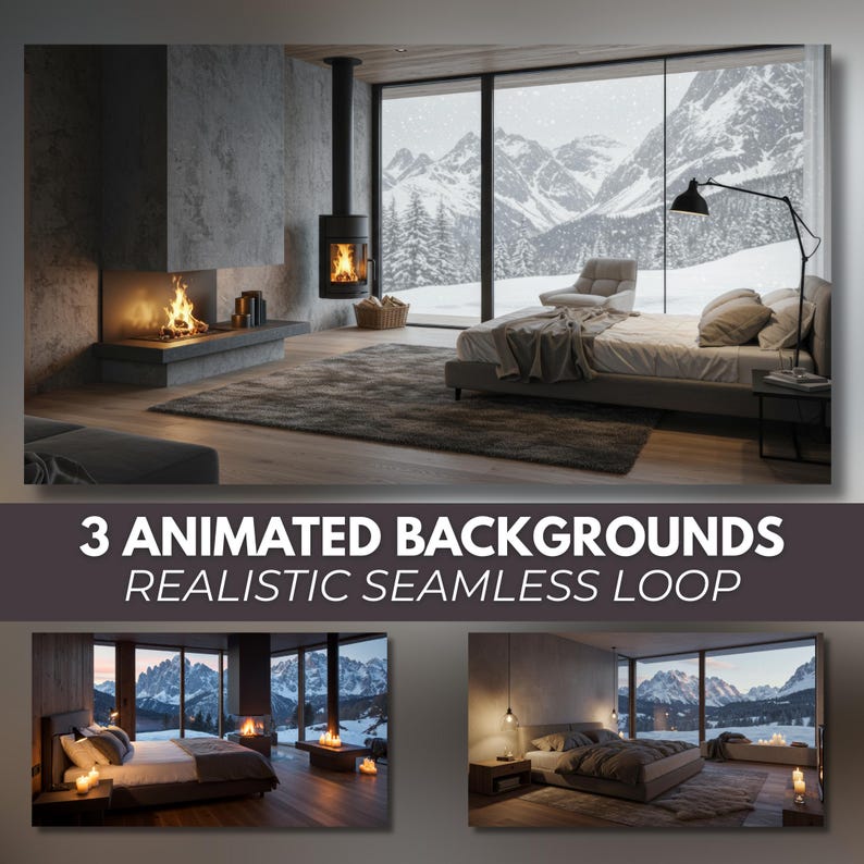 3 Animated Backgrounds, Luxury Dolomites Cozy Bedroom, Seamless Looping ...