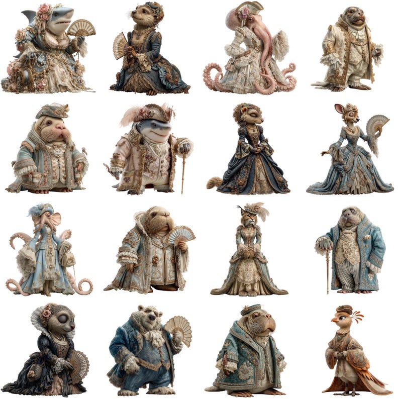 Funny Baroque Animal Cliparts - Anthropomorphic Creatures Decor ...