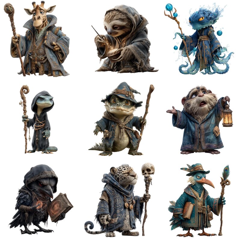 Magical Wizard Animal Clipart Set – Anthropomorphic Animal Wizards in ...