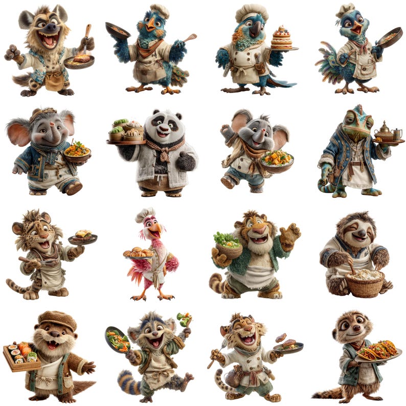 Funny Chef Animals Clipart, Cute Cartoon Animal Chefs, Cooking Animals ...