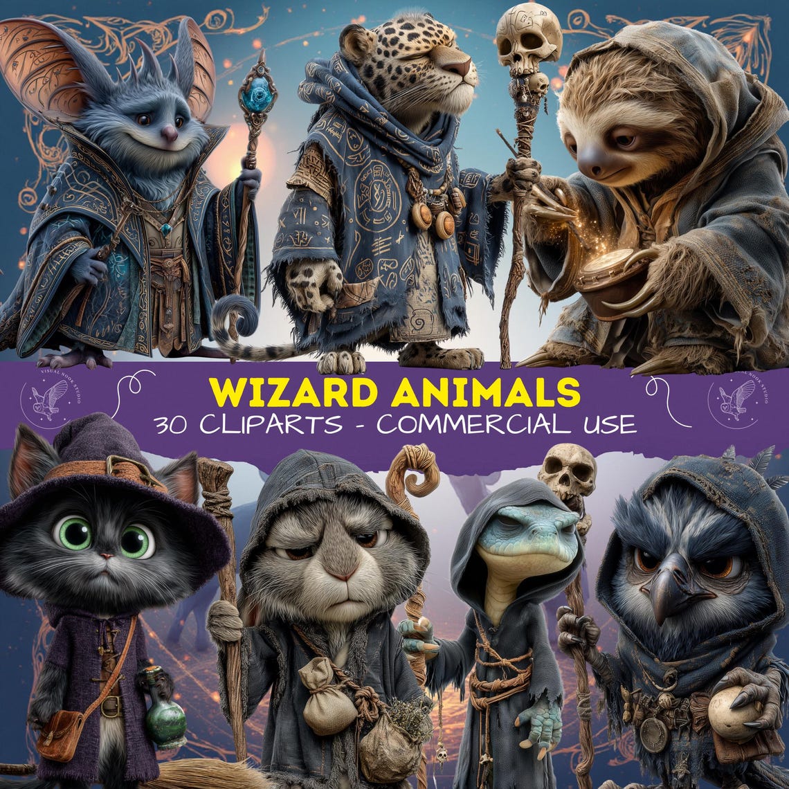 30 Magical Wizard Animal Clipart Set – Anthropomorphic Animal Wizards ...